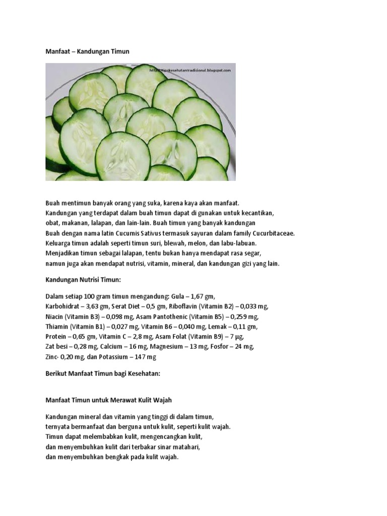 Manfaat Timun | PDF | Kesehatan Holistik
