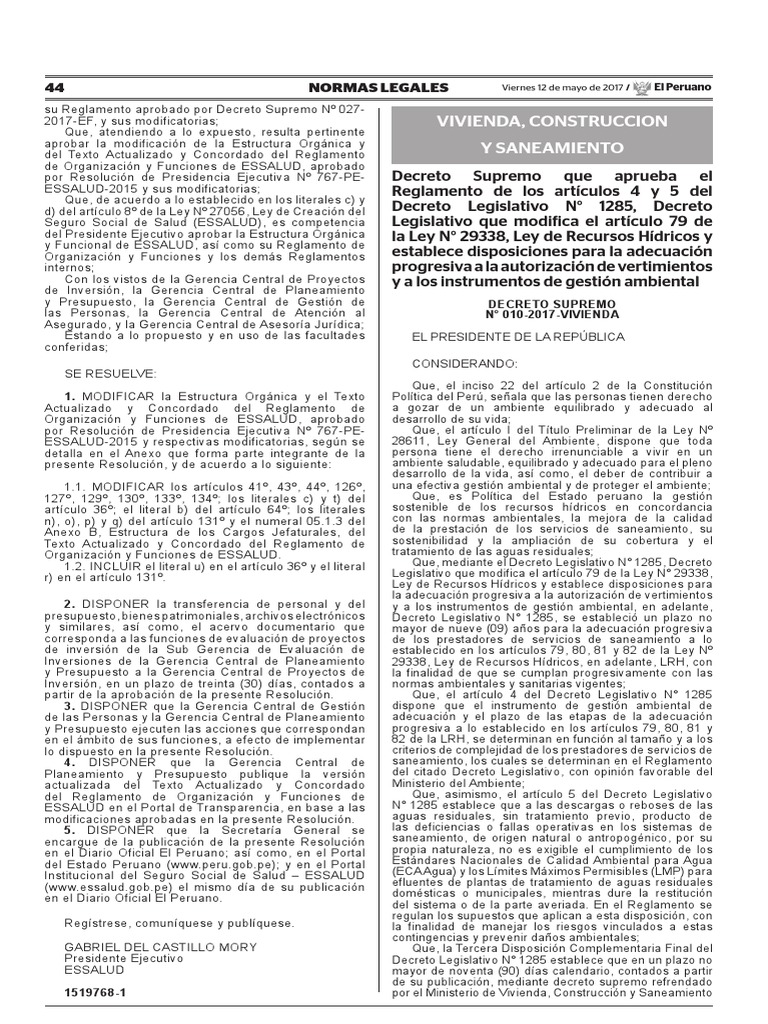DS - 010 2017 Vivienda | PDF | Regulación | Saneamiento