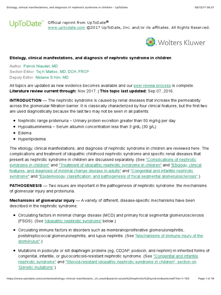 Etiology, Clinical Manifestations, and Diagnosis of Nephrotic Syndrome ...