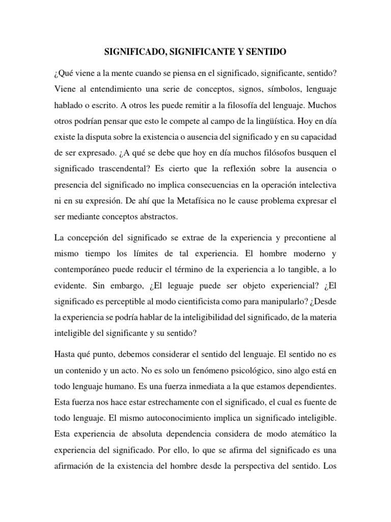 Significado y Significante: Relación Inteligible | PDF | Existencia ...