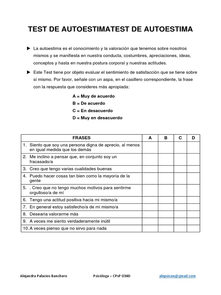Test de Autoestima | PDF | Autoestima | Sicología