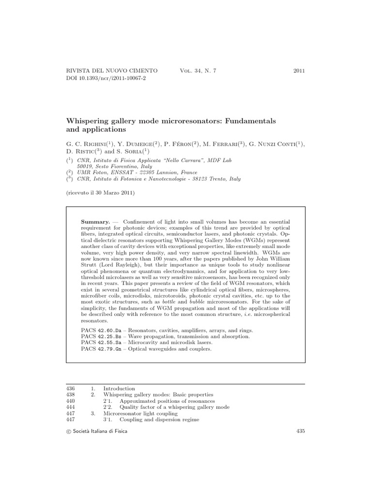 Whispering Gallery Mode Microresonators - Fundamentals and Applications | PDF | Optics | Laser