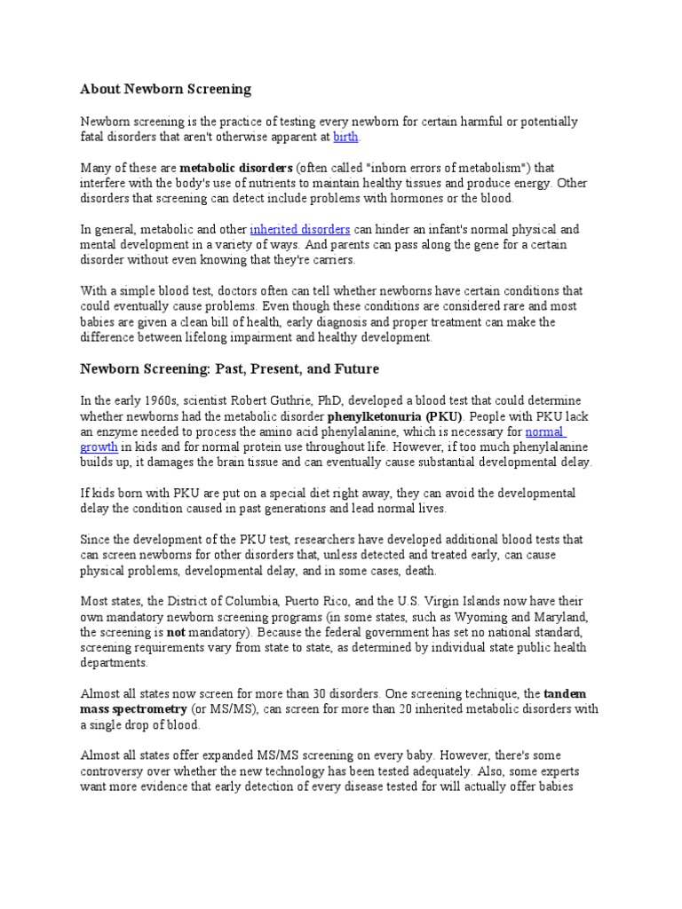 Newborn Screening | PDF | Medical Specialties | Clinical Medicine