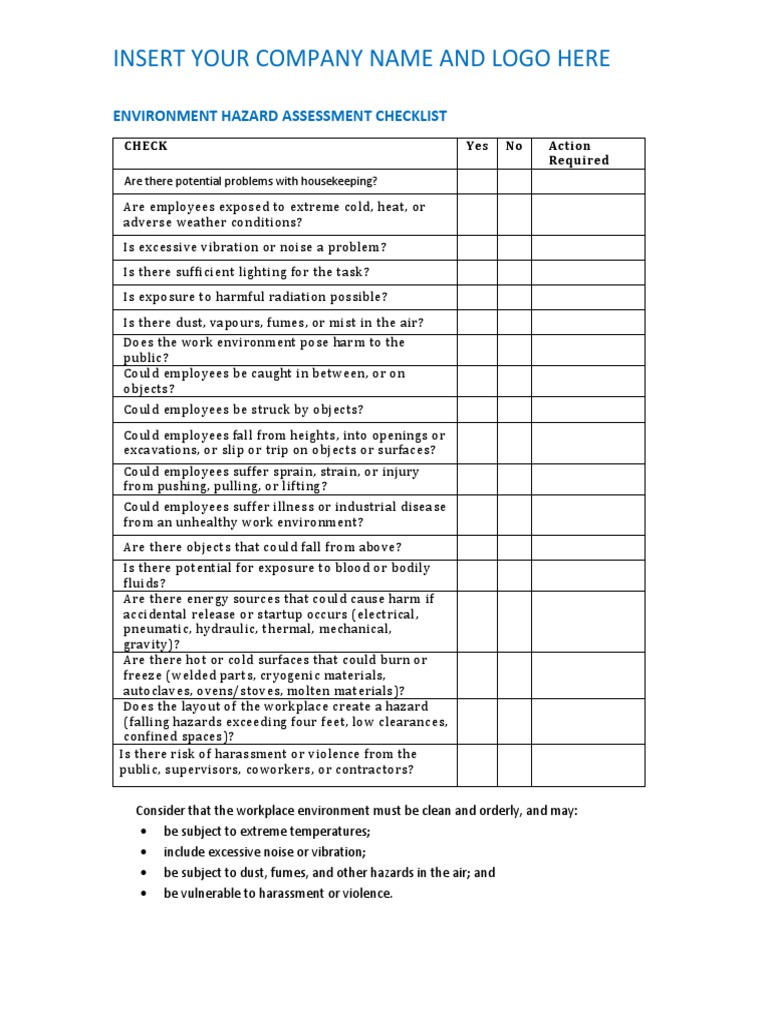 Environment Hazard Assessment Checklist English | PDF