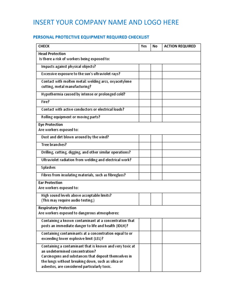 Personal Protective Equipment Required Checklist English | PDF