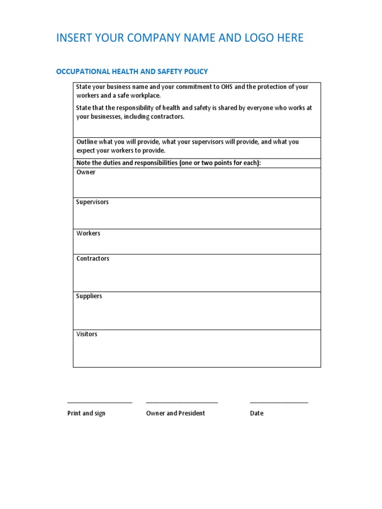 Occupational Health and Safety Policy Guide | PDF | Business