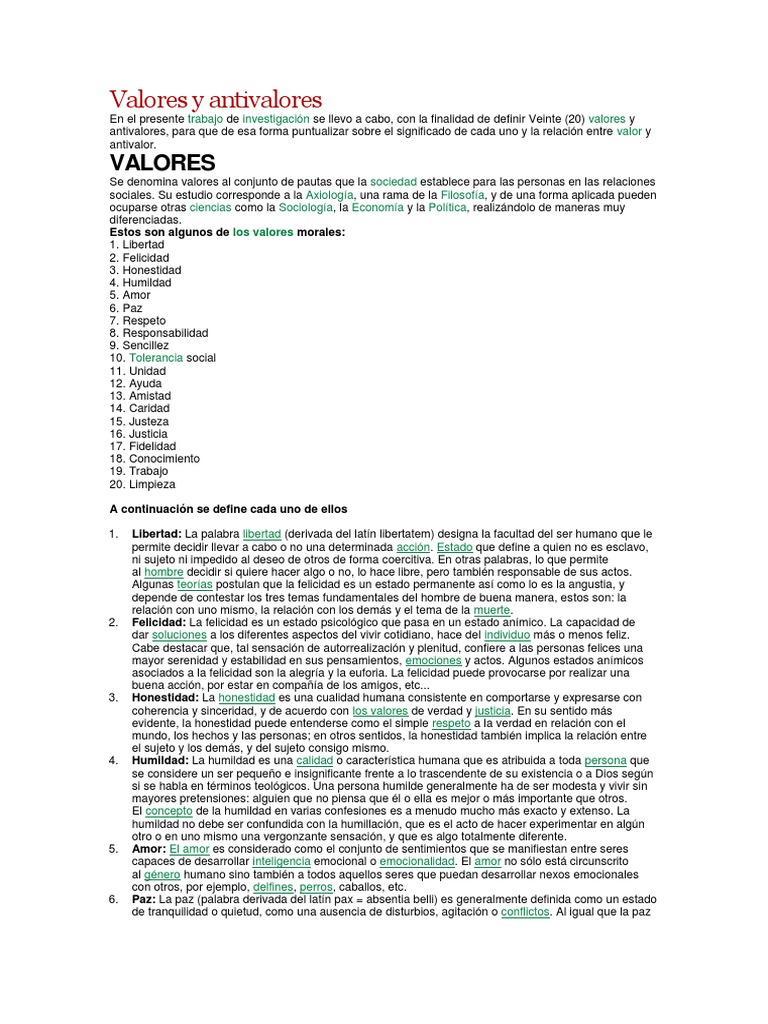 Valores y Antivalor 222 | PDF | Amor | Orgullo