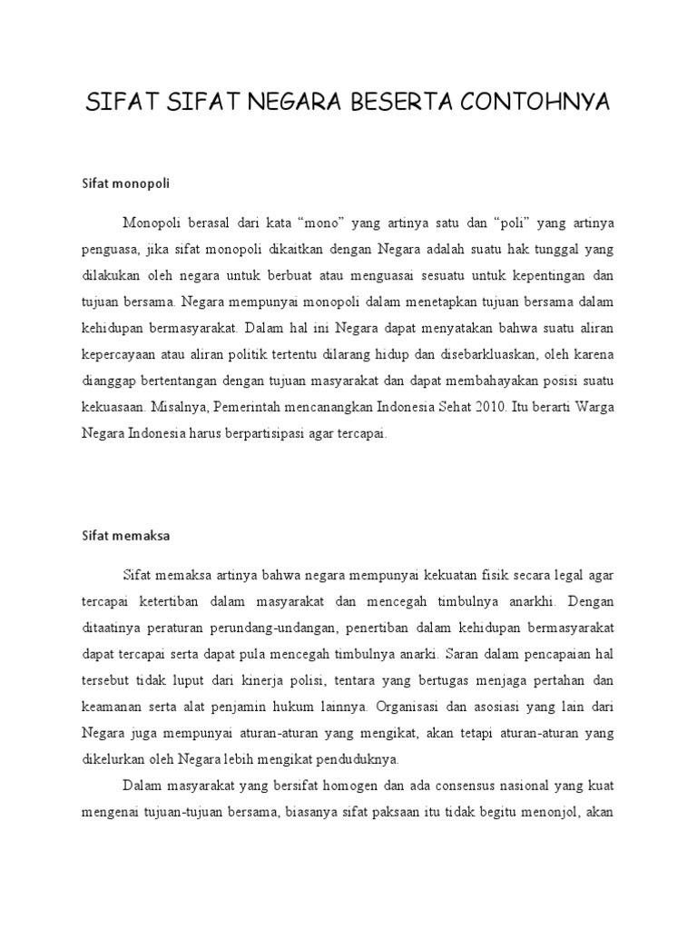 Sifat Sifat Negara Beserta Contohnya | PDF
