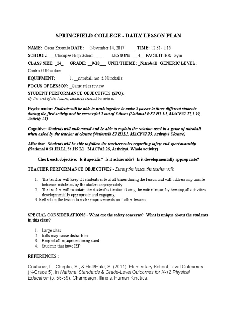 Nitroball Lesson Plan Overview | PDF | Lesson Plan | Cognitive Science