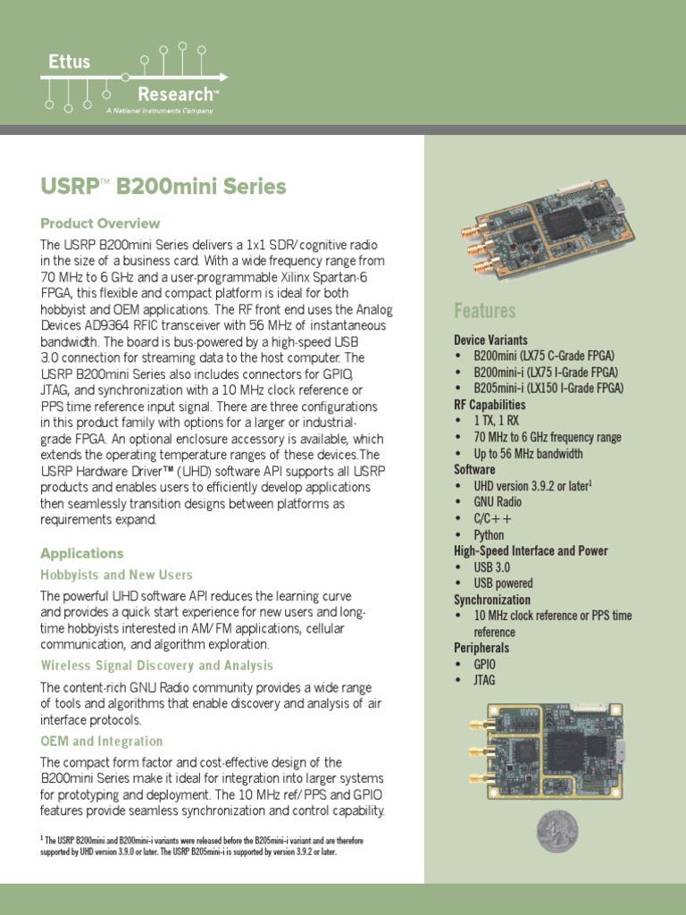 Usrp B200mini Data Sheet Pdf Software Defined Radio Field