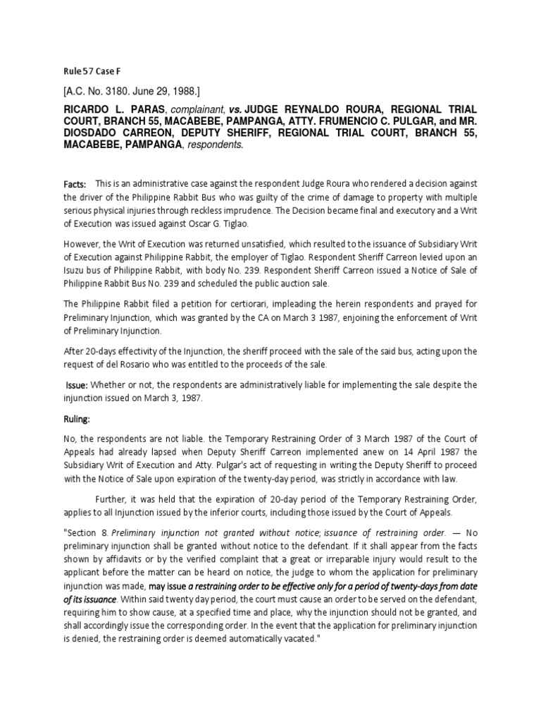 Rule 58 Paras Vs Roura | PDF | Restraining Order | Injunction