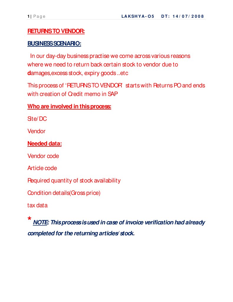 Returns To Vendor | PDF | Invoice | Business