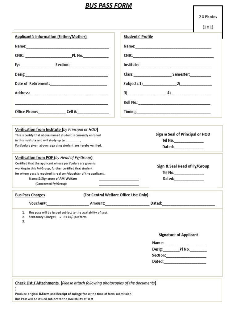 Bus Pass Form 2017 Pof Allied | PDF | Government | Business
