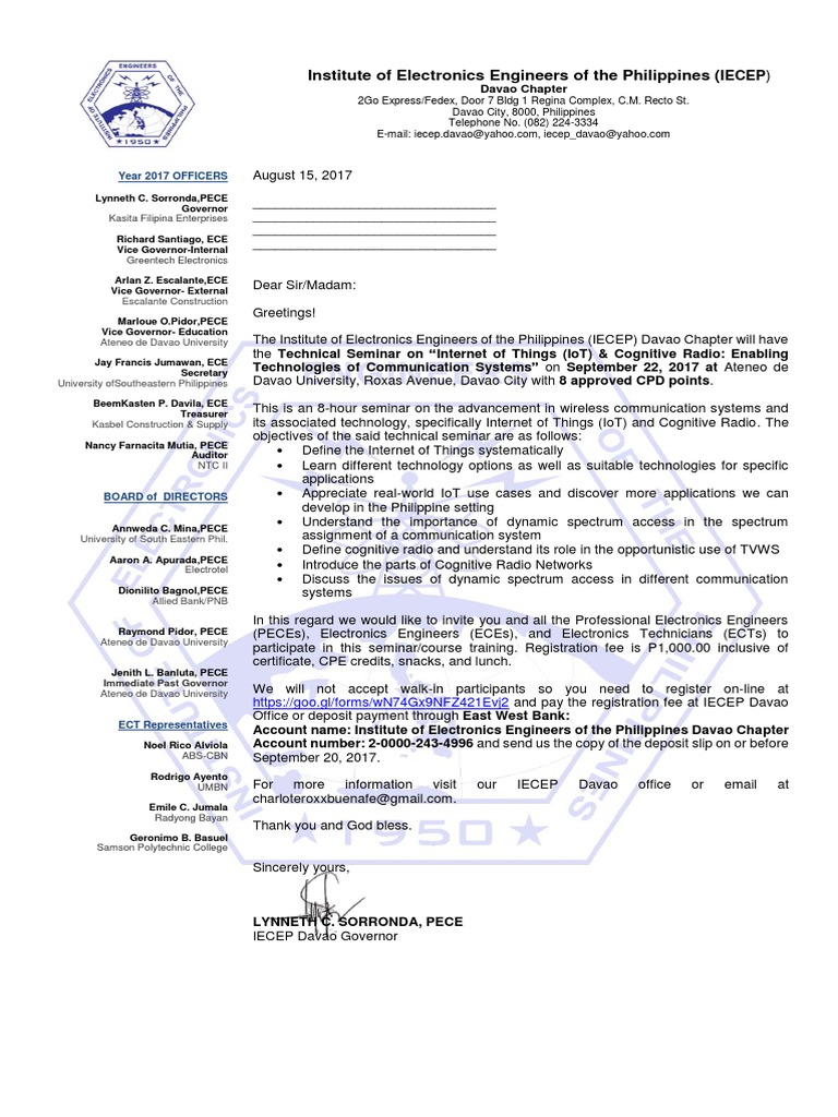 Technical Seminar Invitation_September 22 | Internet Of Things ...