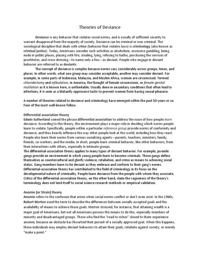 Theories of Deviance | PDF | Deviance (Sociology) | Criminology