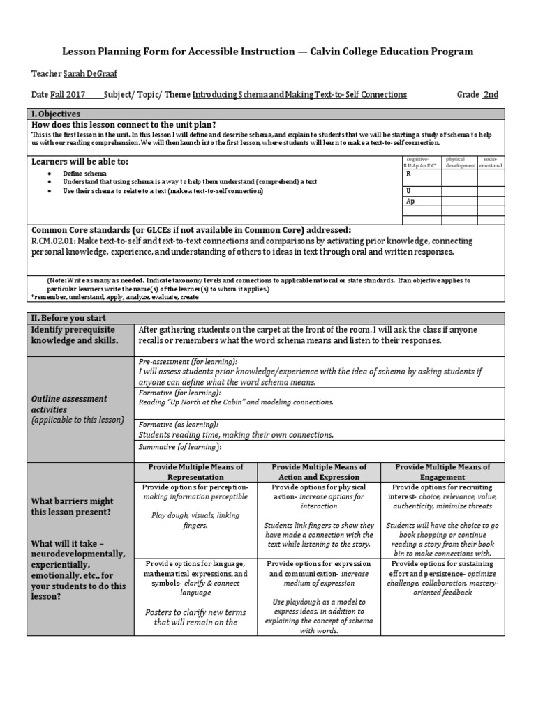 Edited Lesson Plan 1 Introducing Schema | PDF | Reading Comprehension ...