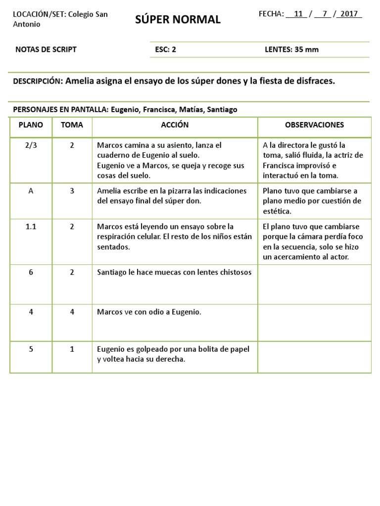 Planilla Script Corto | PDF | Ocio