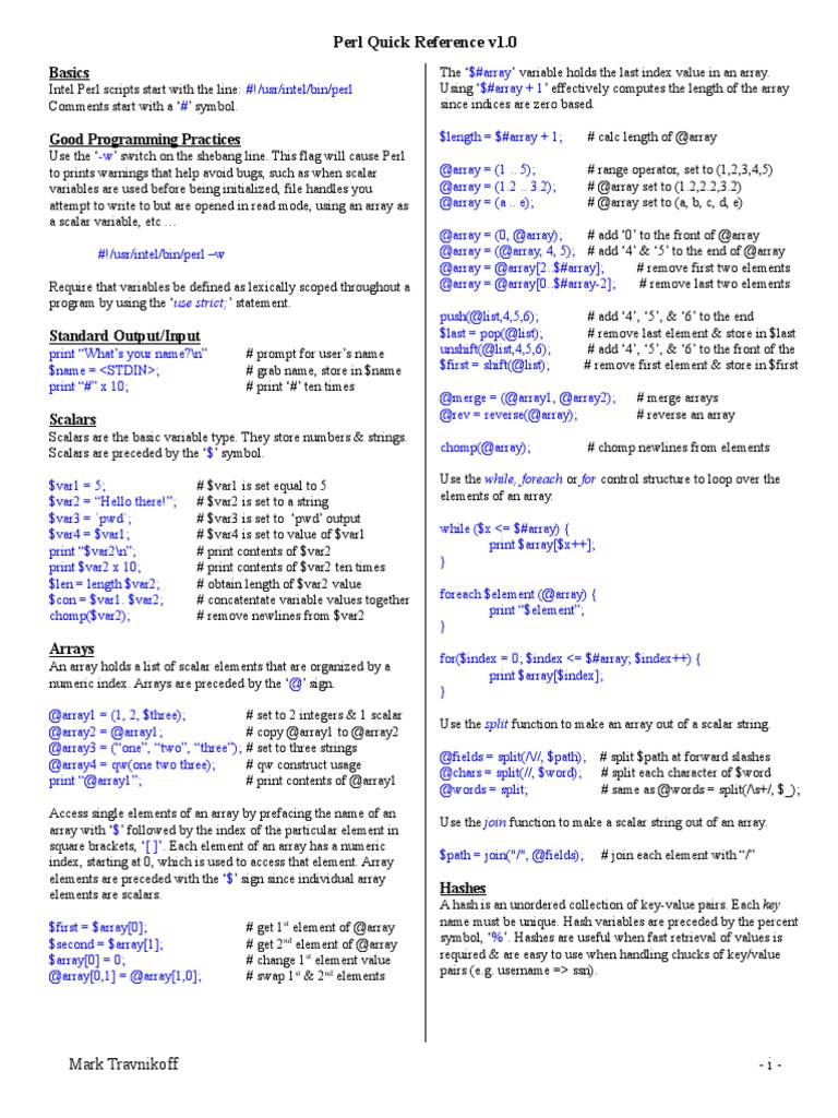 Perl Quick Reference v1.0 | PDF | Scope (Computer Science) | Array Data Structure