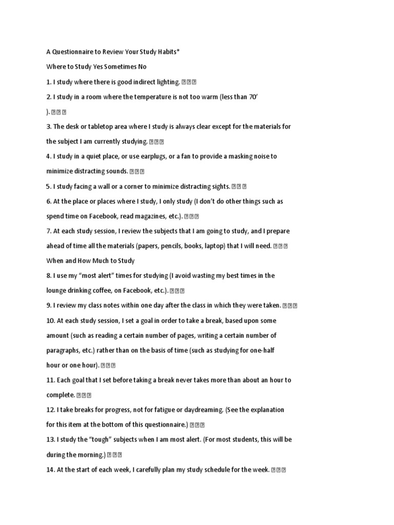 A Questionnaire To Review Your Study Habits | PDF | Literature Review ...
