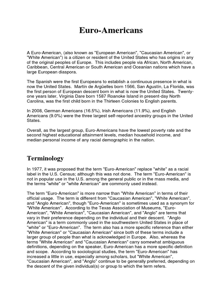 Euro-Americans: Origins and Culture of European Americans | PDF | White ...