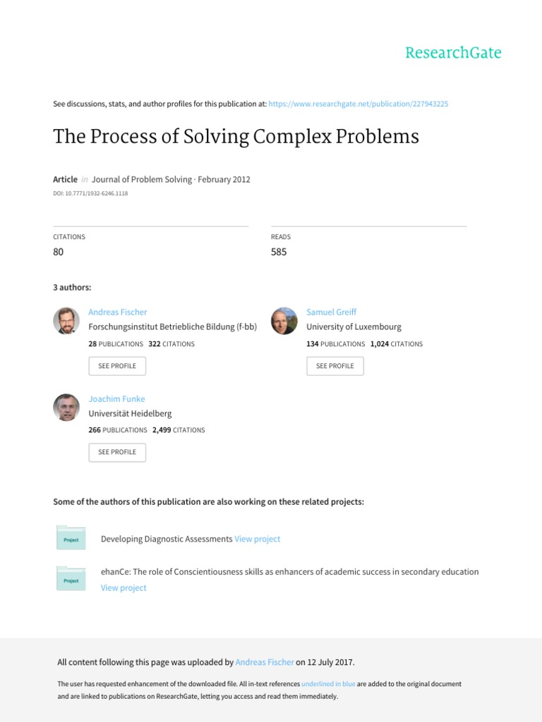 Understanding the Process of Solving Complex Problems: A Theoretical ...