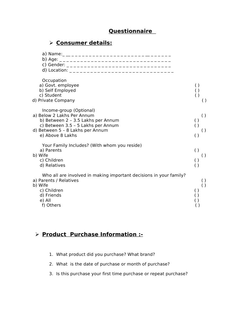 Questionnaire Consumer Details:: A) B) C) D) | PDF | Marketing ...