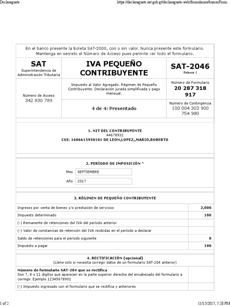 SAT Iva Pequeño Contribuyente SAT-2046 | PDF | Impuestos | Gobierno