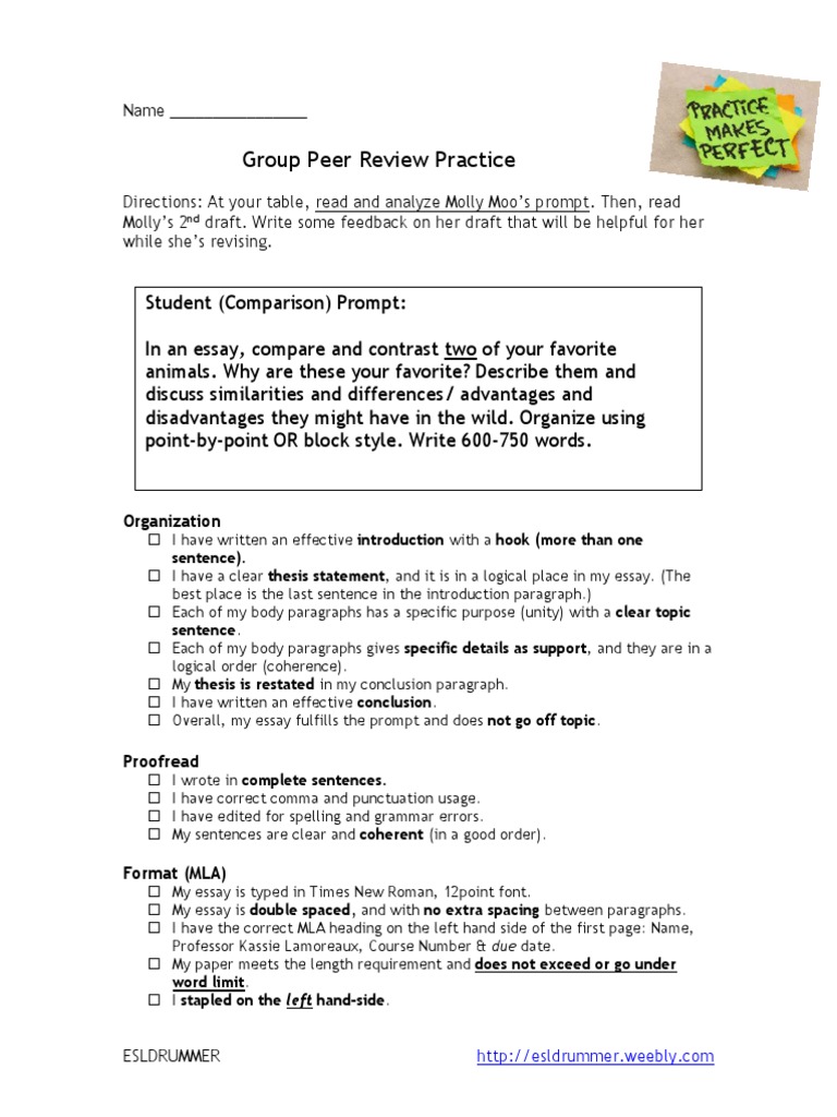 Peer Review Guide for Comparison Essays | PDF | Whaling | Essays