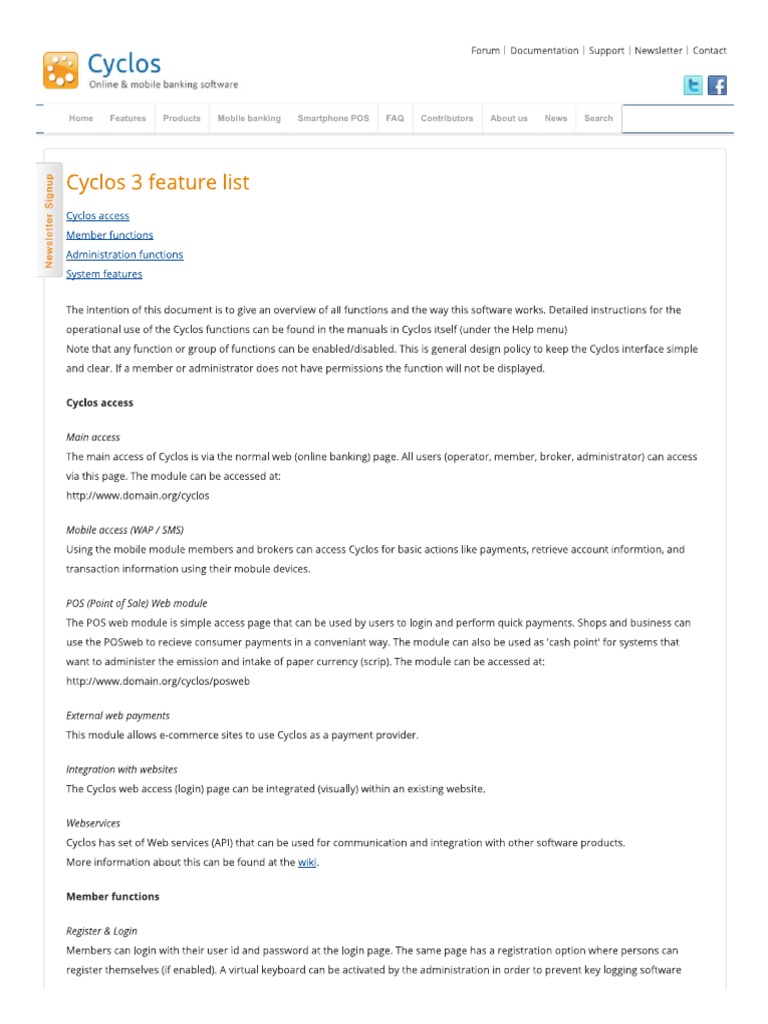 Cyclos 3 Feature List - Cyclos Software | PDF