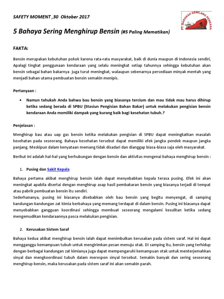 5 Bahaya Menghirup Bensin untuk Kesehatan | PDF | Sains & Matematika