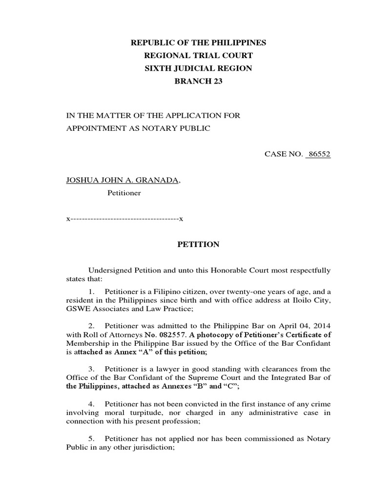 Petition For Appointment As Notary Public | PDF | Bar Association | Law