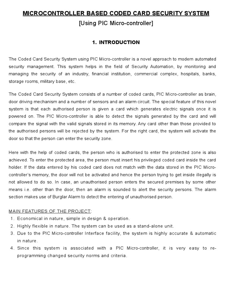 Microcontroller Based Coded Card Security System Pdf Security Alarm