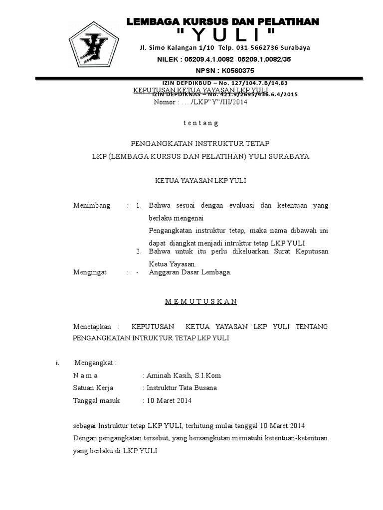 SK Pengangkatan Instruktur | PDF
