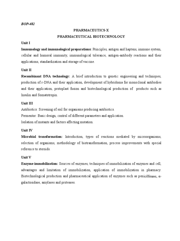Biotech Syllabus | PDF | Biotechnology | Immunology