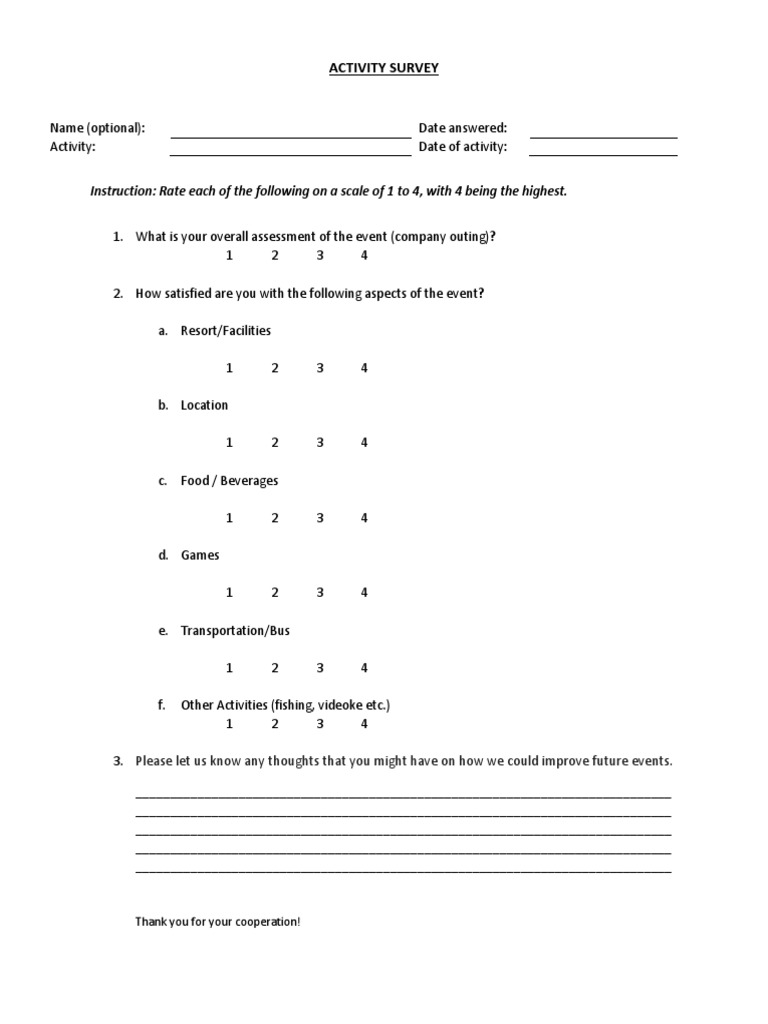 Summer Outing Feedback Survey | PDF
