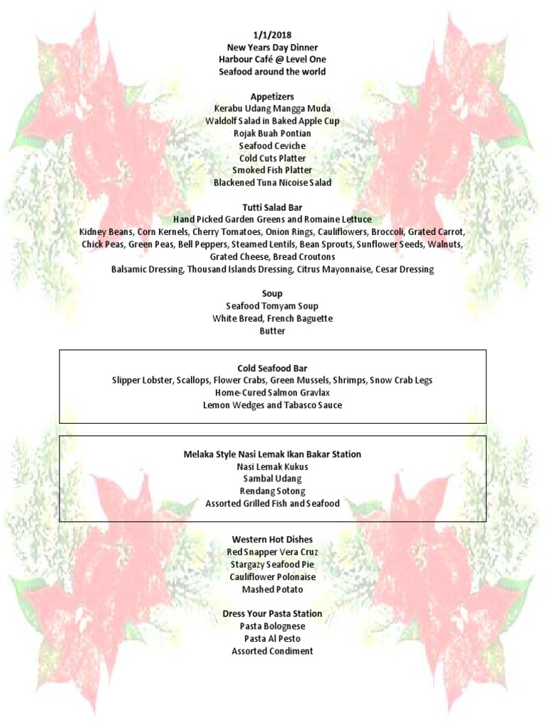 New Year's Seafood Dinner Menu | PDF