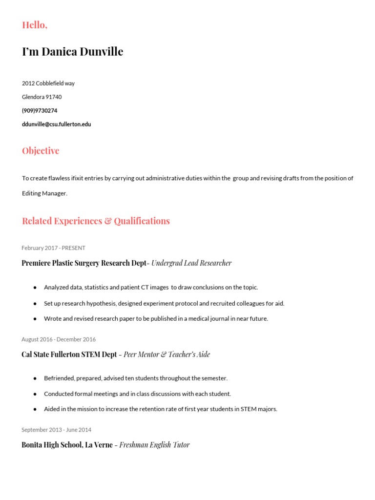 Fake Resume For Eng Class Revised | PDF