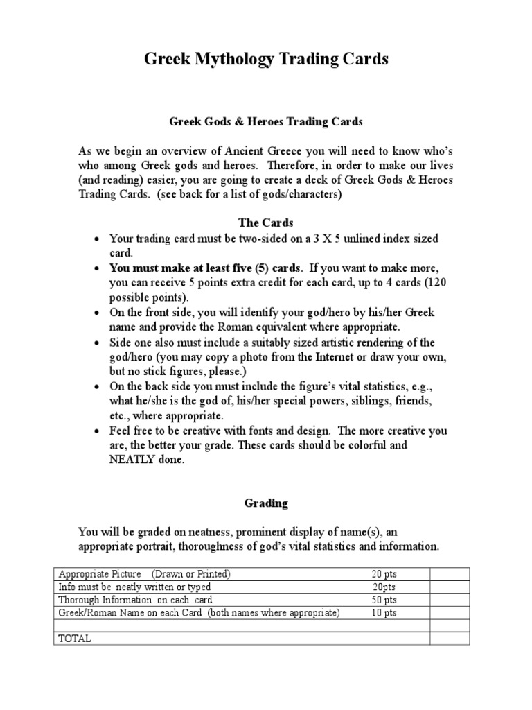 Trading Cards | PDF | Greek Mythology | Deities