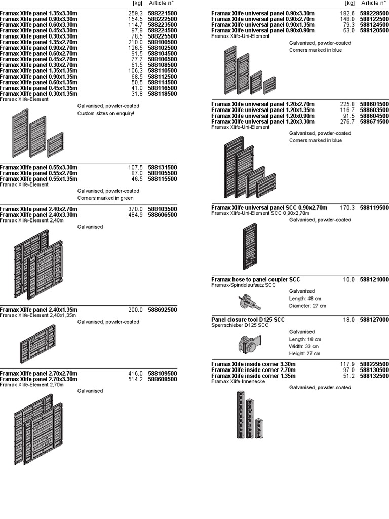 Framax Xlife Framed Formwork Product Specifications | PDF | Scaffolding ...