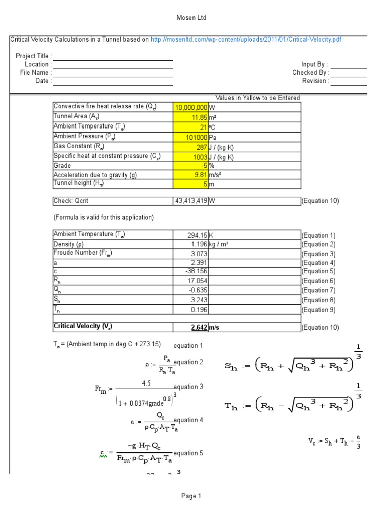 Tunnel Critical Velocity Analysis | PDF | Gases | Continuum Mechanics