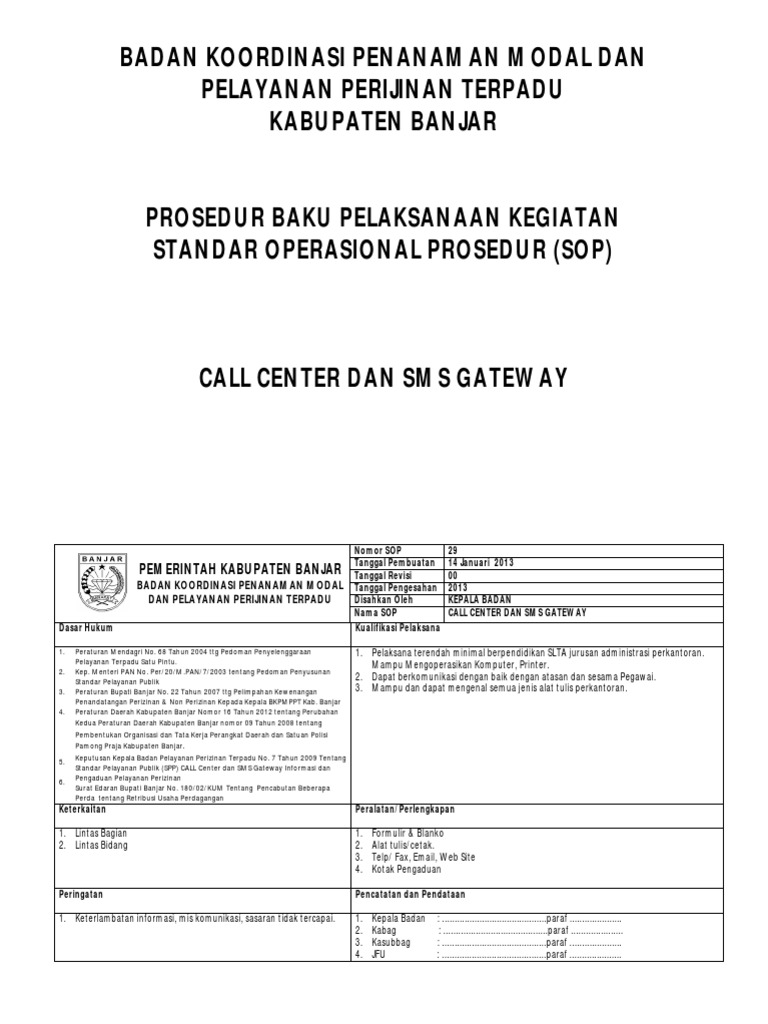 Sop Call Center Dan SMS Gate Way PDF | PDF