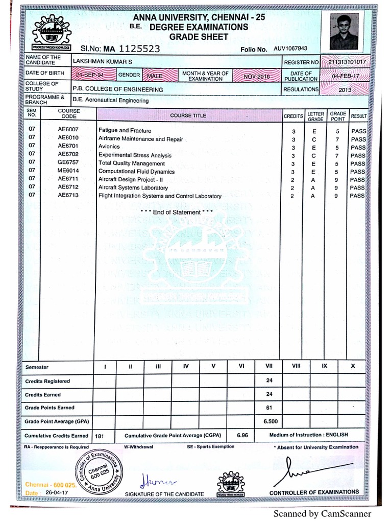 7th Sem Marksheet | PDF