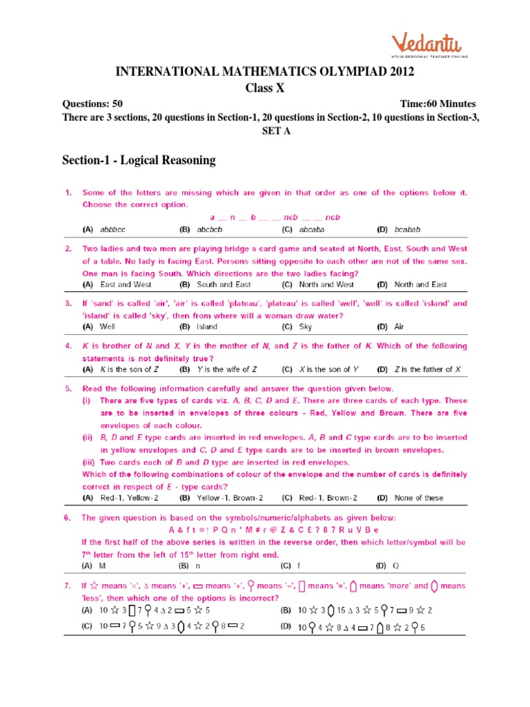 Imo Question Paper | PDF | Competition | Teaching Mathematics