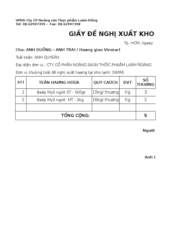 Phieu DN Xuat Kho Swire | PDF