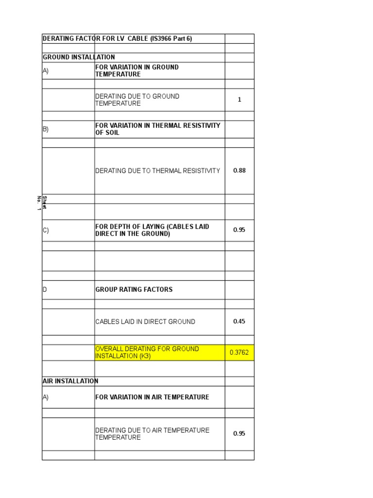 Cable Derating Factor Calculation 415V | PDF | Chemical Engineering ...