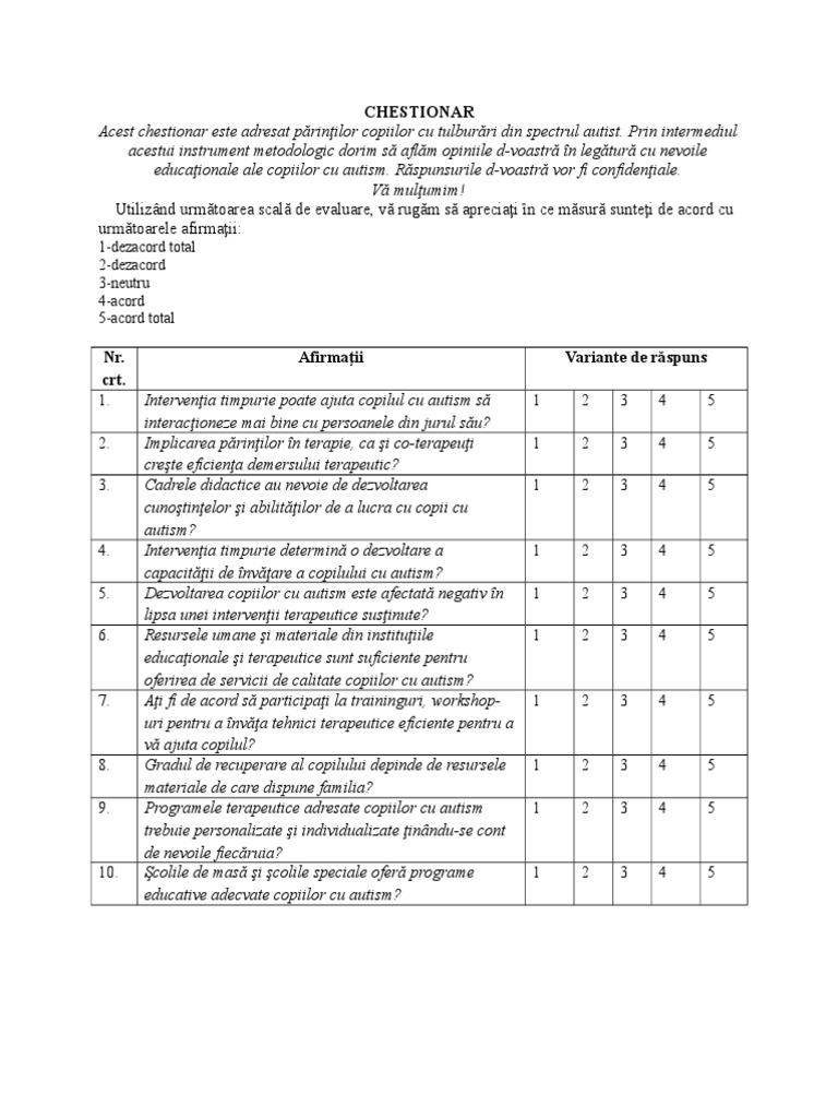 Chestionar Autism | PDF