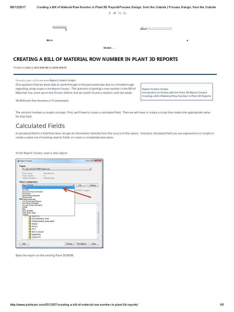 Creating A Bill of Material Row Number in Plant 3D ReportsProcess ...