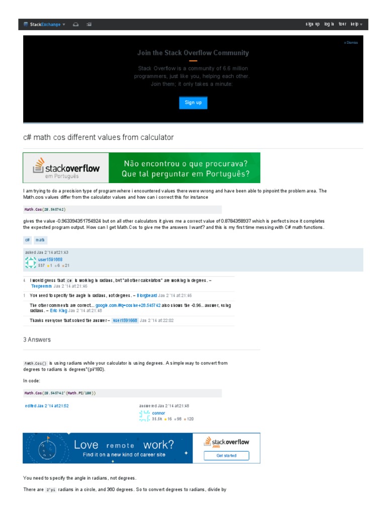 C# Math Cos Different Values From Calculator - Stack Overflow PDF | PDF | Trigonometric ...