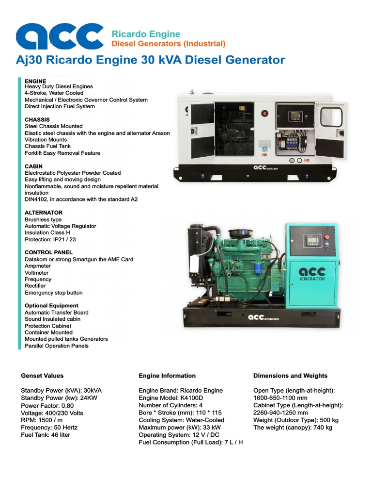 Aj30 Ricardo Engine 30 kVA Diesel Generator | PDF | Home & Garden