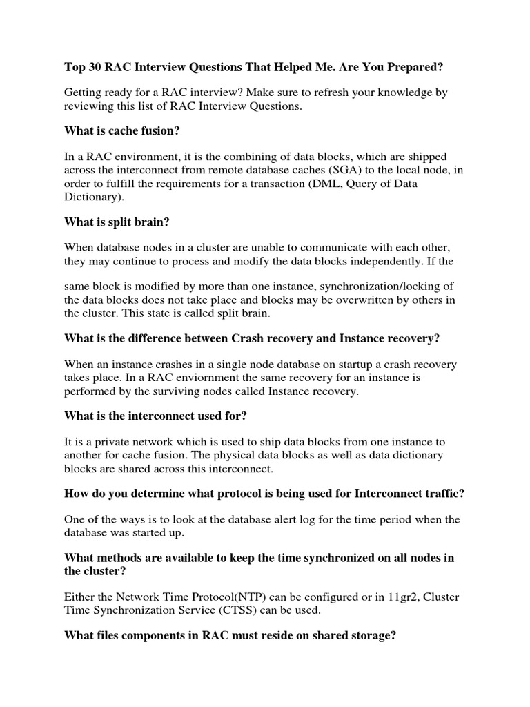 Top Rac Interview Questions Download Free Pdf Oracle Database Computer Cluster